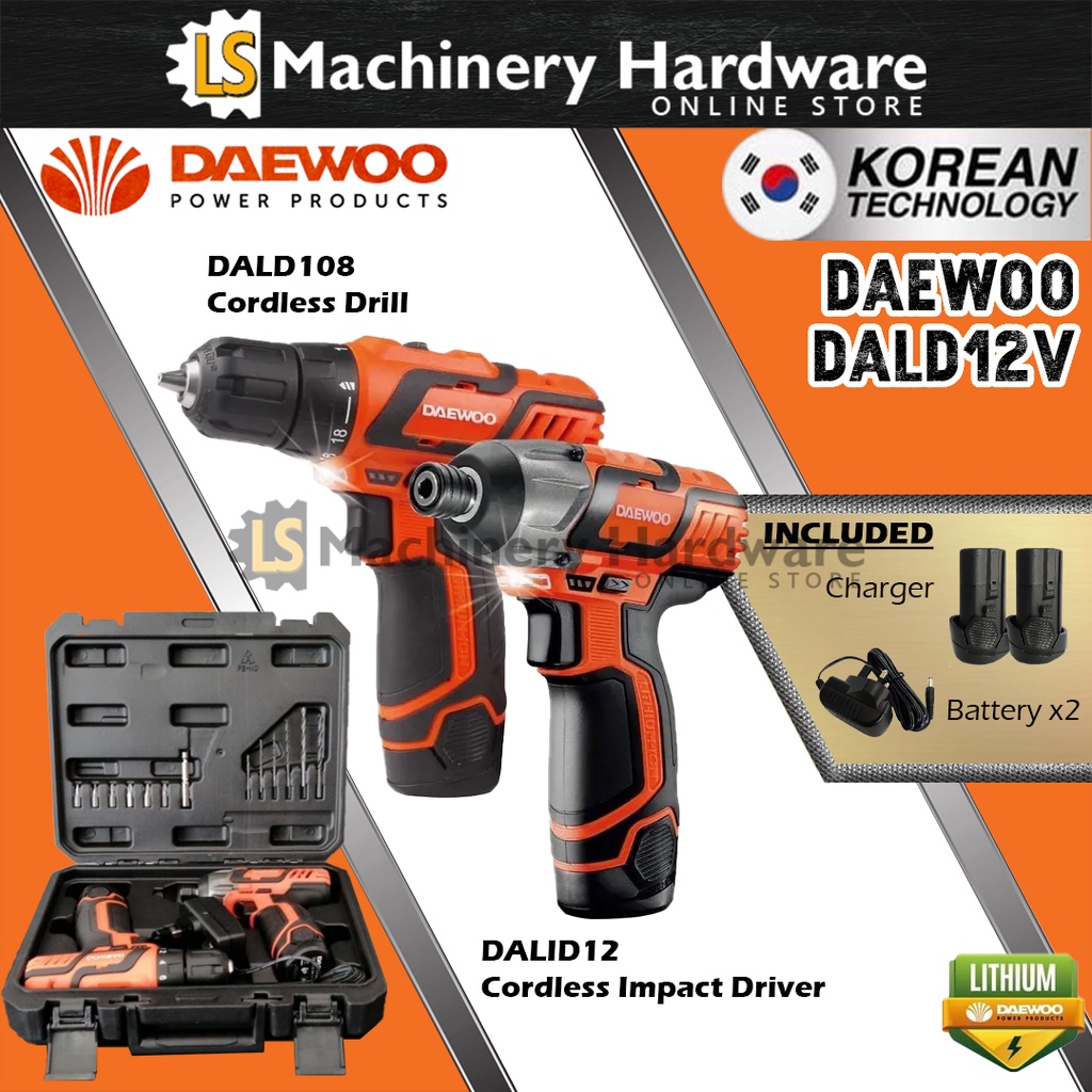 DAEWOO 12V Cordless Super Pack DALD12V - 10mm Cordless Drill + 1/4 ...