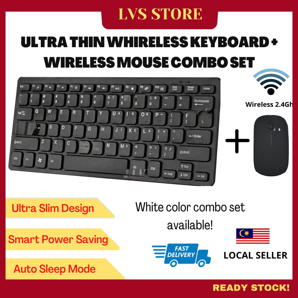 🔥ready Stock🔥ultra Thin Wireless 2 4ghz Mouse Keyboard Usb Combo Set Portable For Desktop Laptop