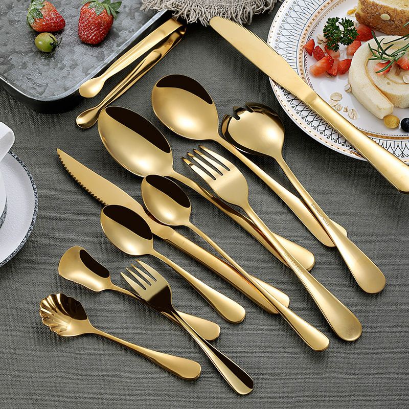 Gold Stainless Steel Cutlery/Steak Knife/Table Spoon/Fork/Dessert Spoon ...