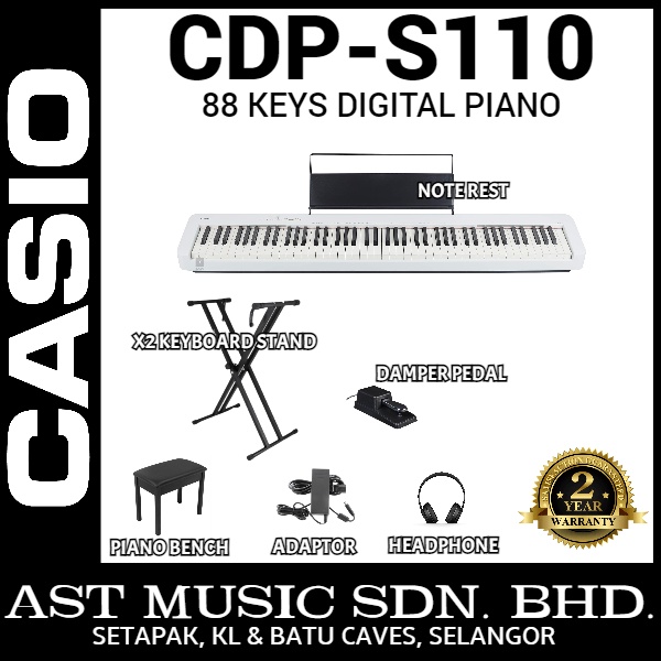 Casio CDP-S110 88 Keys Portable Set Package A – White ( CDPS110 / Cdp ...