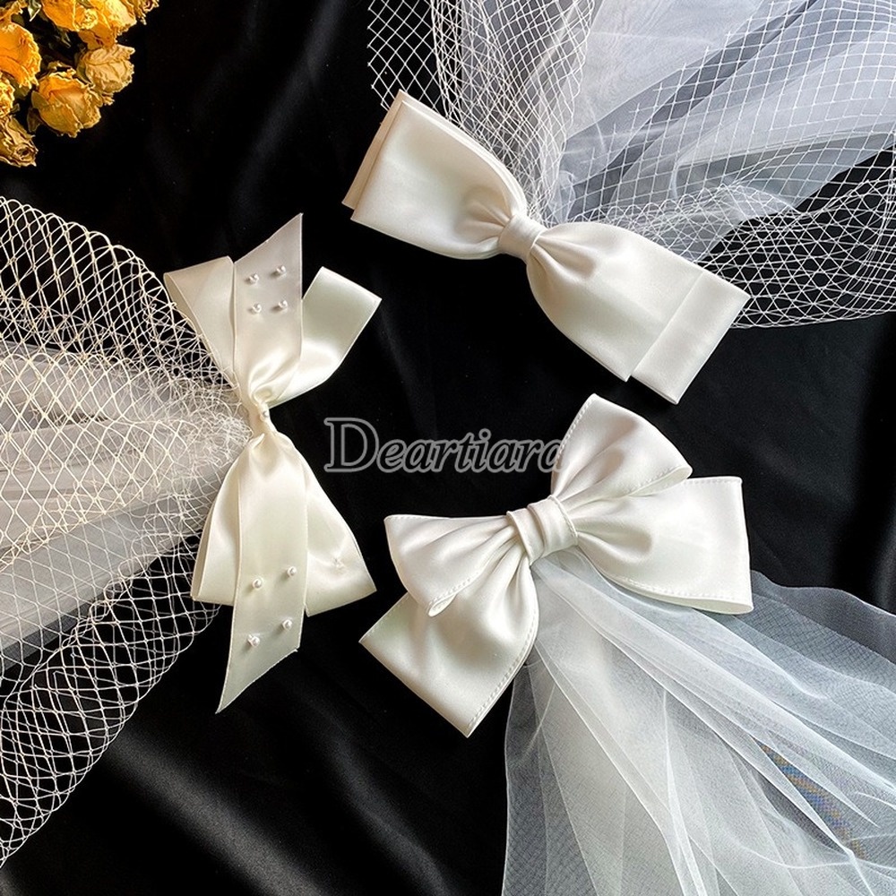 New Style / Bow Headdress / Wedding Photo / White Satin / Mesh Hairpin ...