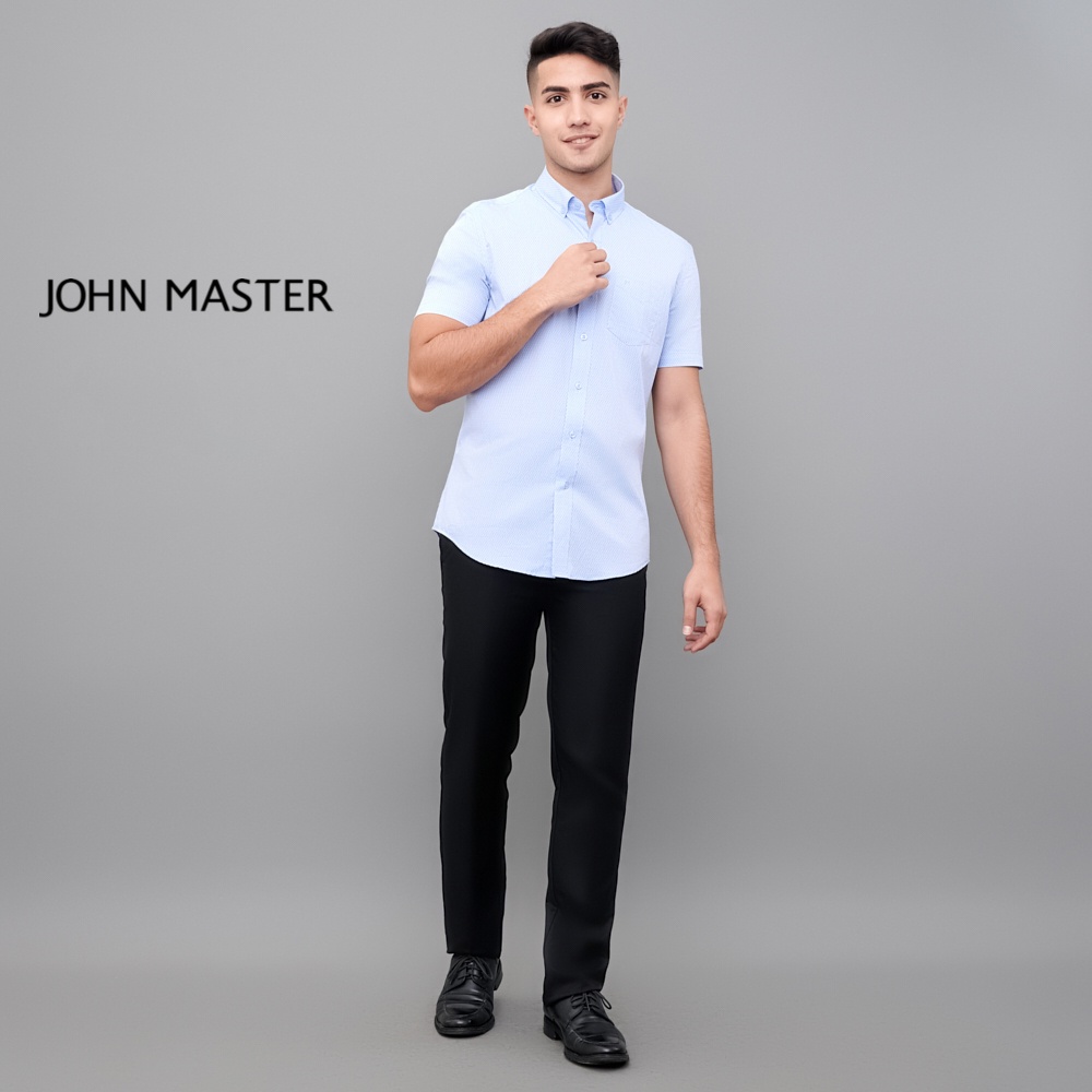 John Master Men’s Tapered Fit Cotton Dobby Short Sleeve 5526N-2100 ...