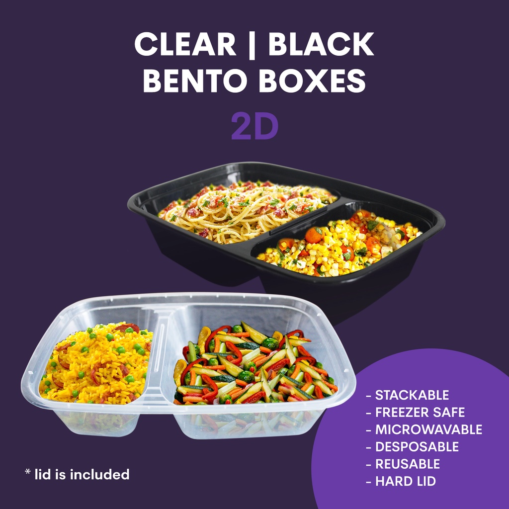 bento box 2d black /2d clear with clear lid, 1000ml sold by 10s/25s ...