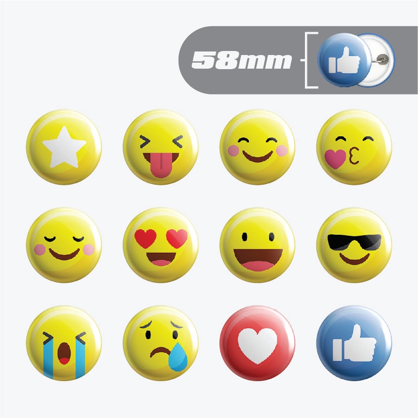 Button Badge Emoticon 58mm Pin door gift Happy Smile FB Like Love ...