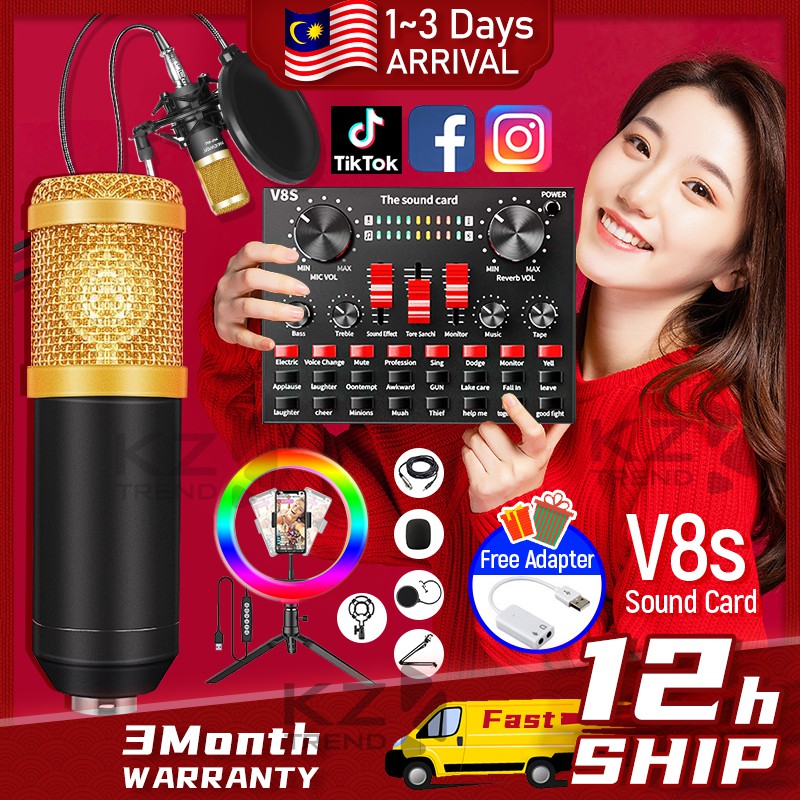 V8 Sound Card BM800 Professional Condenser Microphone Audio USB Headset Microphone Live Sound ...