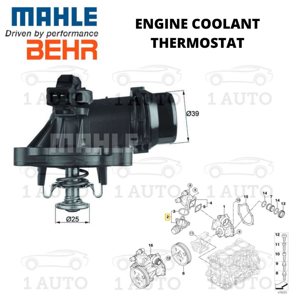 MAHLE BEHR GERMANY ENGINE COOLANT THERMOSTAT BMW E90 320i X1 E84 18i E46 318i 2.0 N42 N46 ENGINE ...
