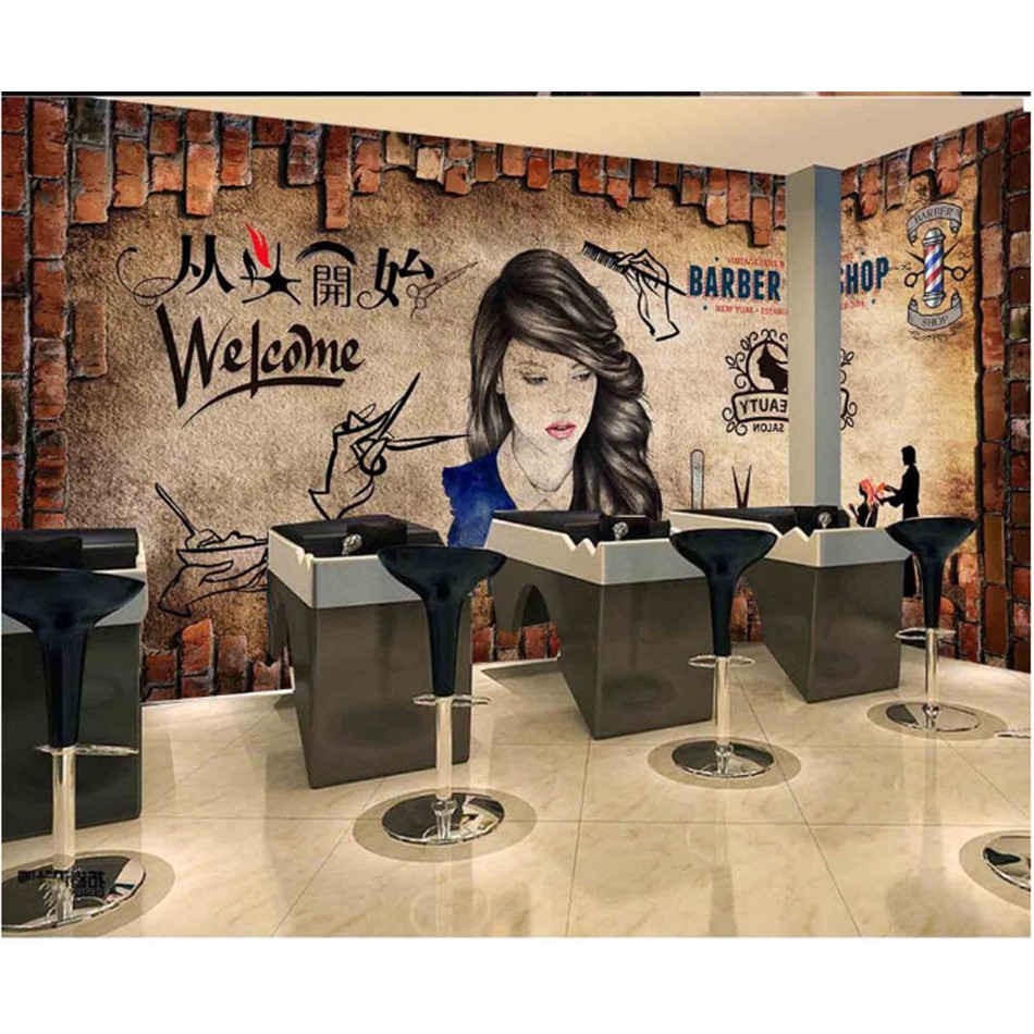 Annagood European Retro 3D Hairdressing Shop Mural Hair Salon Decor ...