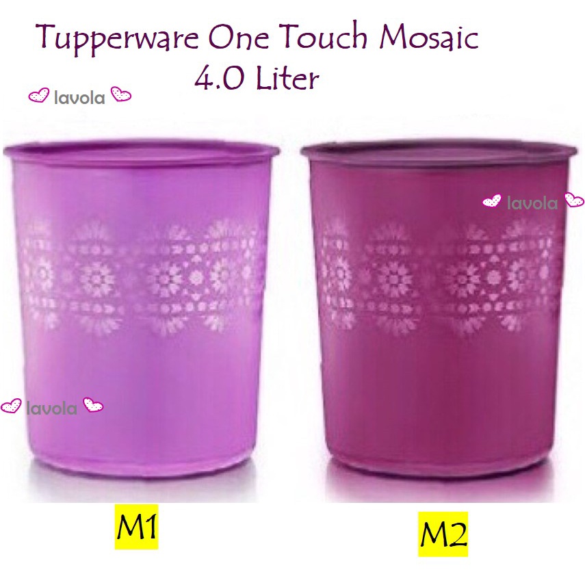 Tupperware airtight one touch keeper mosaic large 4L (1pc), bekas susu milo gula biskut kedap ...