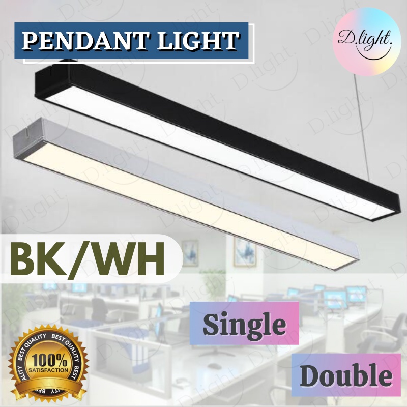 4FT LONG PENDANT LIGHT T8 OFFICE LINEAR LIGHT SINGLE/DOUBLE CASING BLACK WHITE MODERN DINING ...