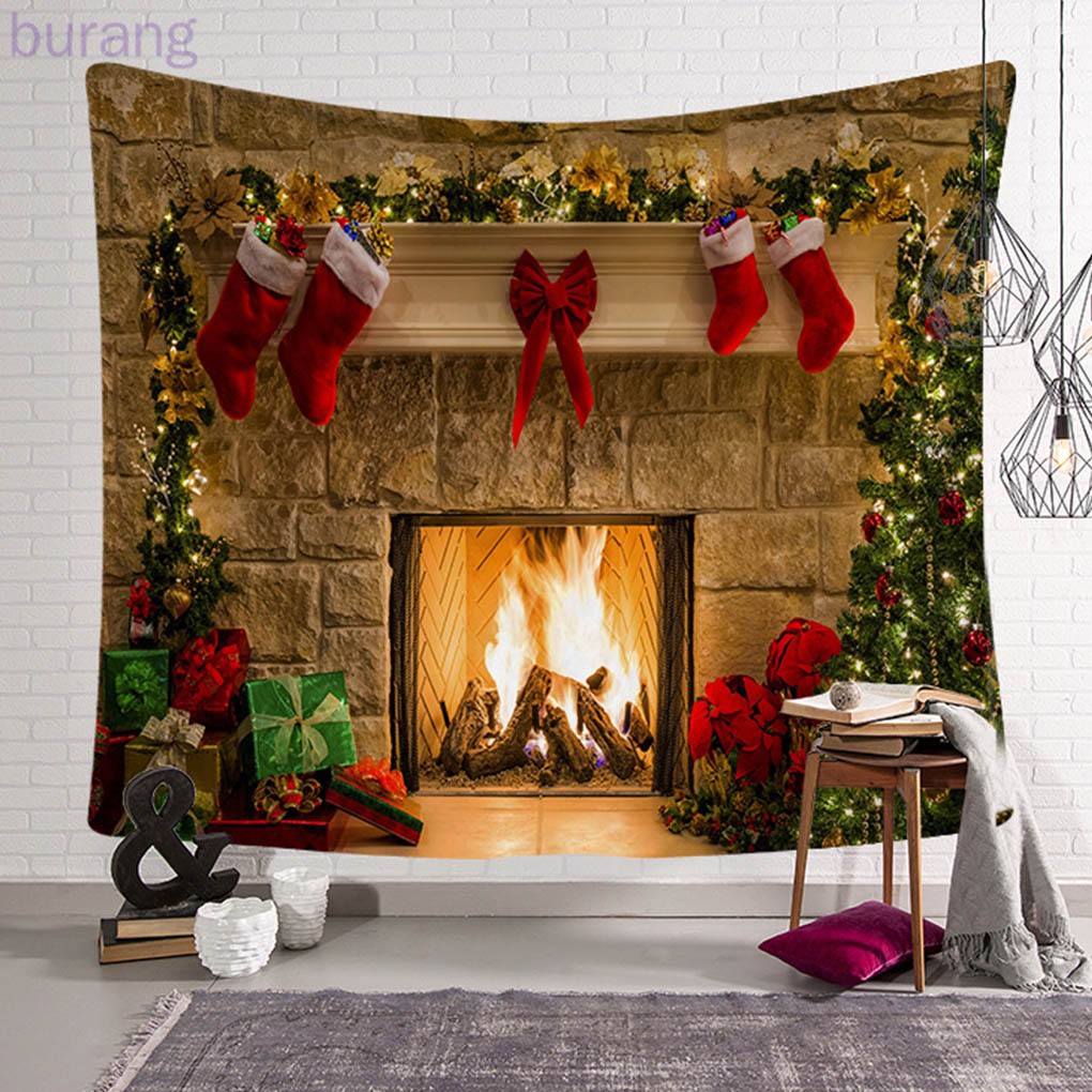 Xmas Fireplace Backdrop Christmas Tree Photography Background Party ...