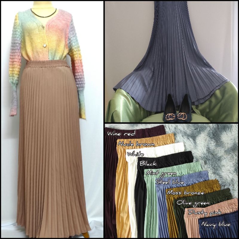 KIREINA PLEATED SKIRT PREMIUMflowy pleats tajam crepe italian kain palas ala satin labuh plisket ...