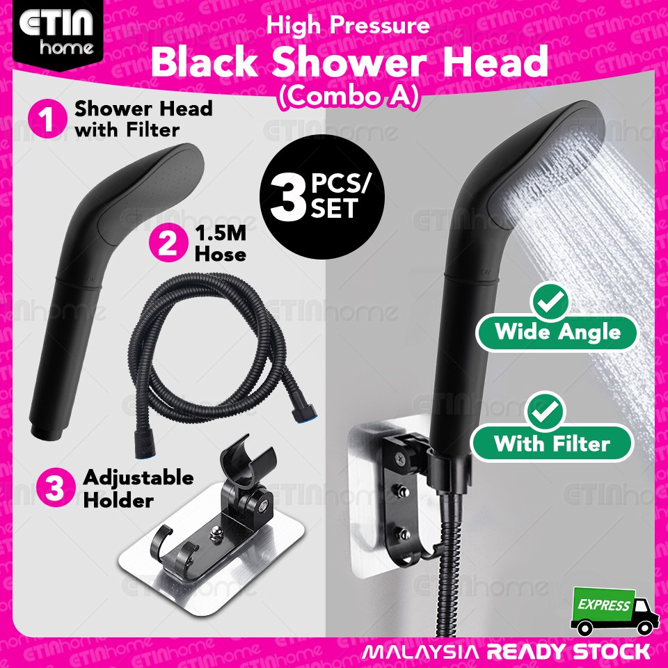 Shower Head Elegant Black Shower Kepala Pancuran Hitam Spray High ...