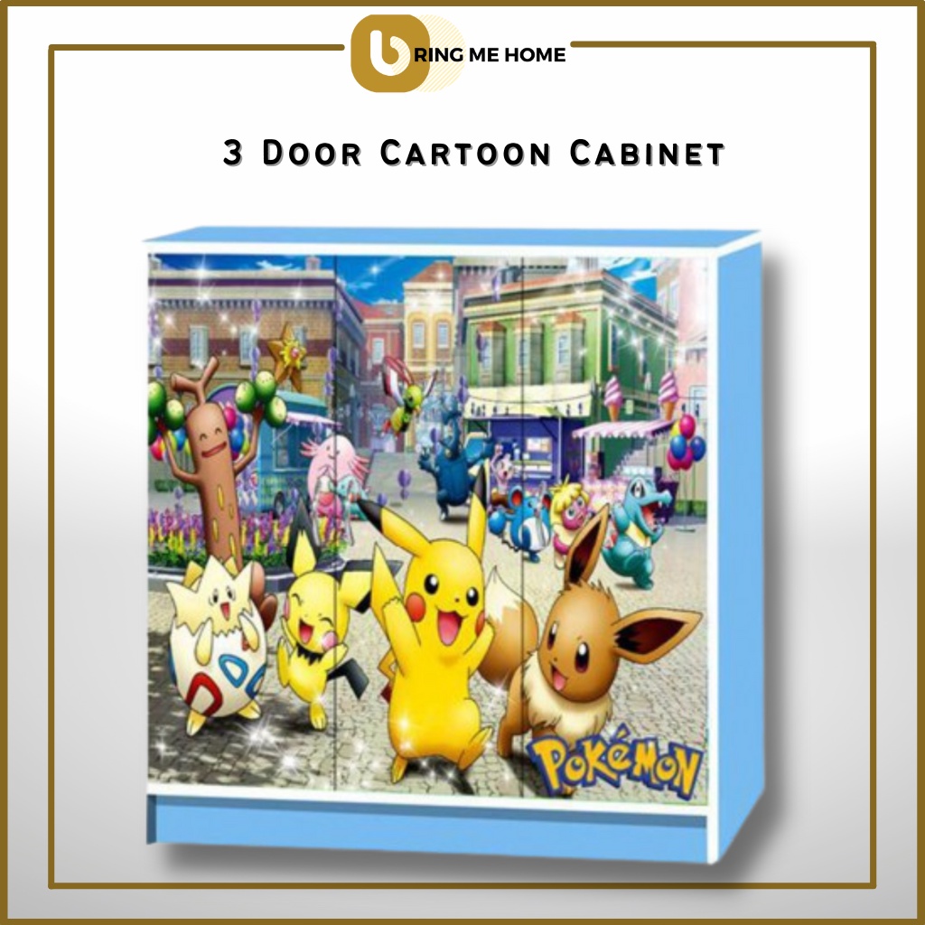 POKEMON 3 Door Kids Wardrobe Children Wardrobe Cabinet Almari Baju ...