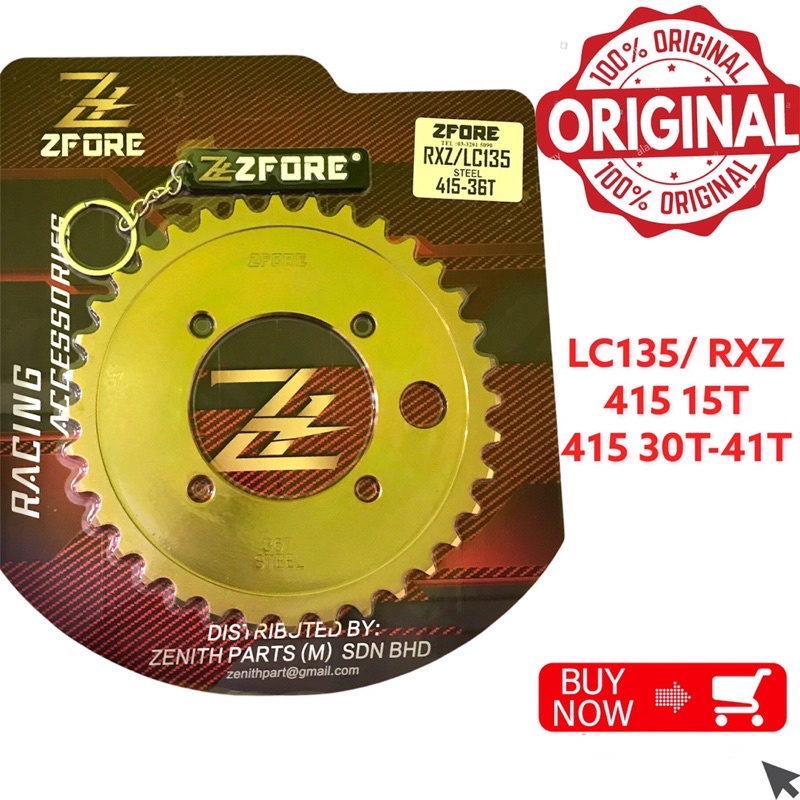 ZFORE💥FREE KEY CHAIN💥RACING 415 GOLD BLACK SPROCKET LC135/SS2 /Y125Z/RXZ/Y110/Y100/LAGENDA110 ...