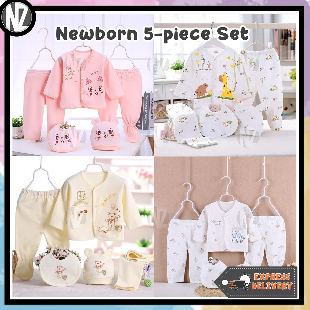 5 IN 1 NEWBORN SET Baby Clothes Boys Girls Baju Bayi Set Murah Gift ...