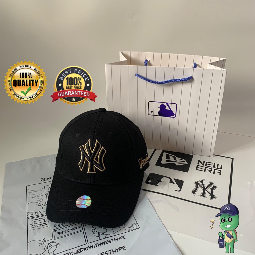 HITAM Baseball Cap NY MLB Black logo Black list gold Reclusives Side V3 ...