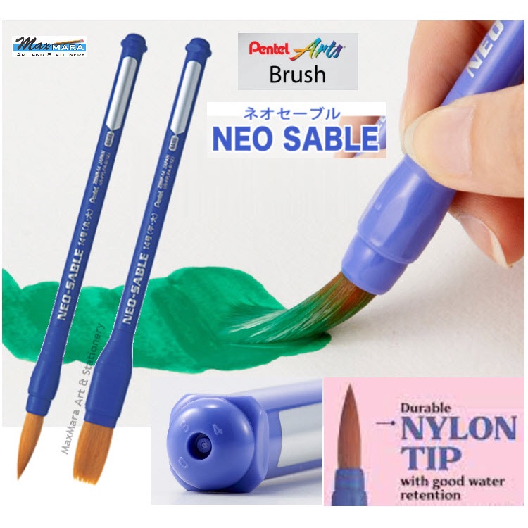 (Maxmara Art) Pentel NEO Sable Nylon Brush Flat Round Painting Brush ...