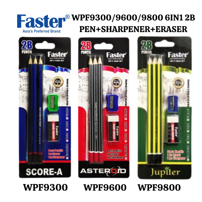 FASTER WPF9300 / WPF9600 / WPF9800 6IN1 2B PENCIL + SHARPENER + ERASER | Shopee Malaysia