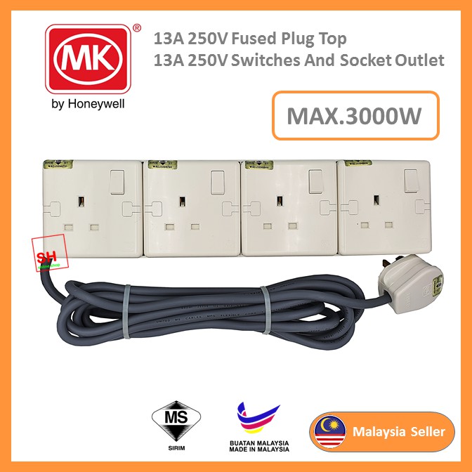 MK 4 GANG 13A SWITCH SOCKET, MK PLUG TOP, 1.5MM X 3C SIRIM CABLE ...