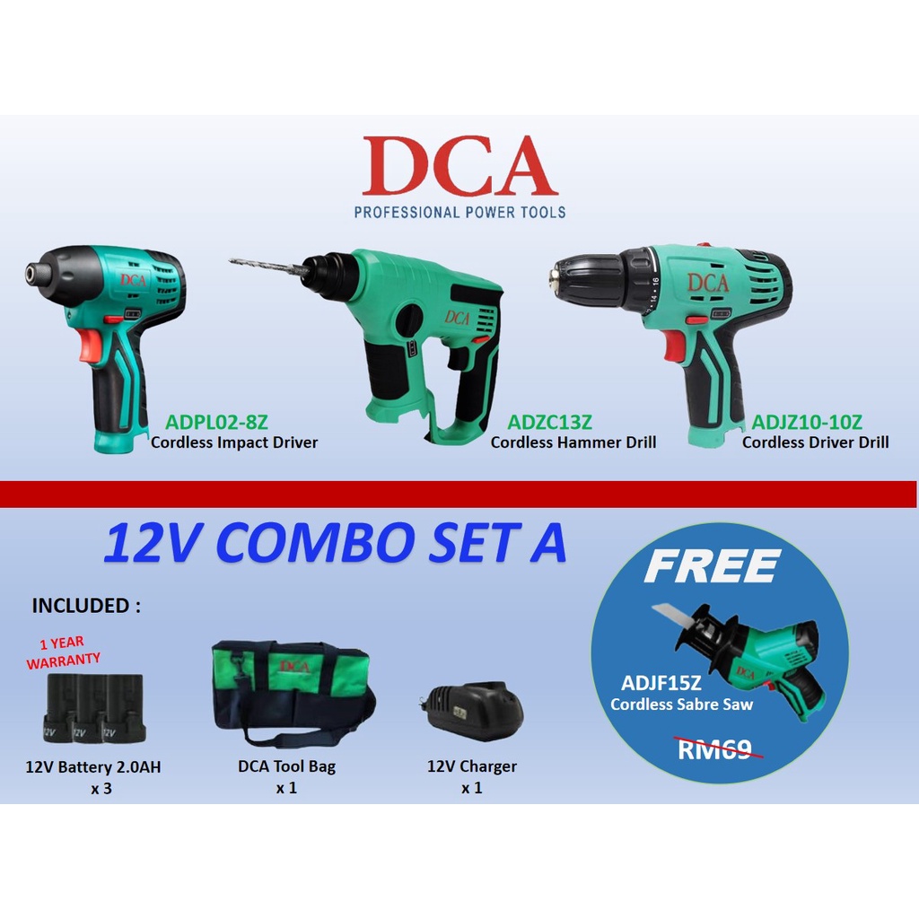 DCA 12V COMBO SET A (ADPL02-8Z IMPACT DRIVER + ADZC13Z HAMMER DRILL ...