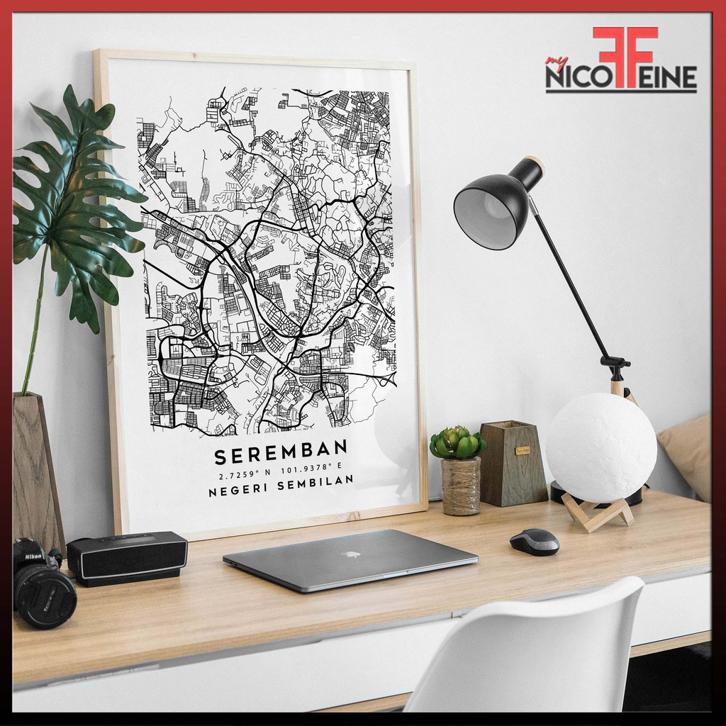 [Poster Only] Seremban Negeri Sembilan Minimal City Map Art Black and ...