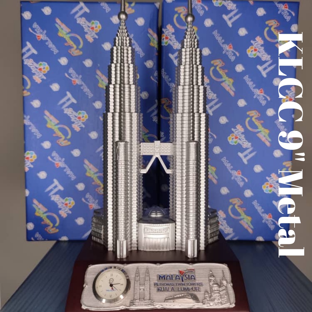 Ready Stock 🎁 KLCC Malaysia 9 Inches Metal Wooden Base Twin Towers With ...