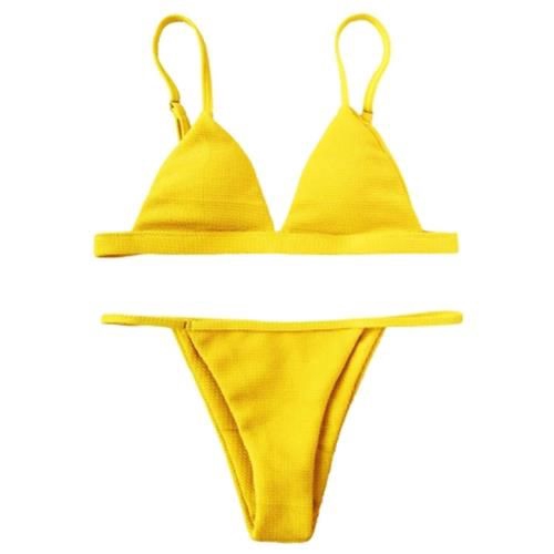 Spaghetti Strap High Cut Bikini Set Yellow Shopee Malaysia