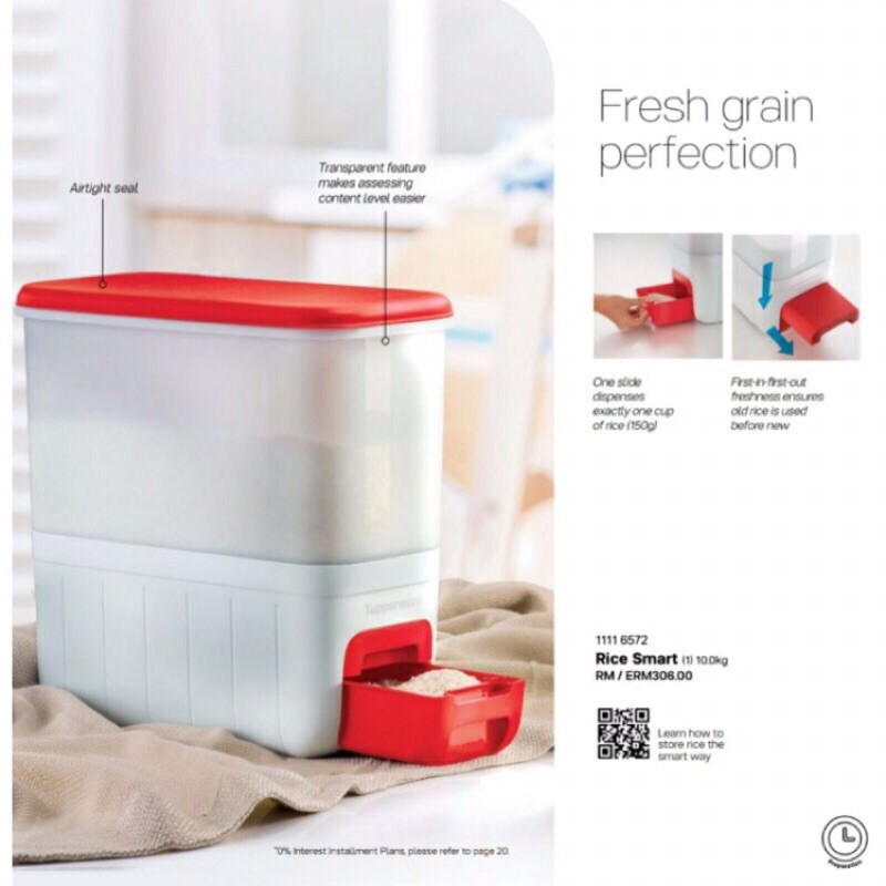Tupperware red smart rice dispenser 10.5kg (1) limited | Shopee Malaysia