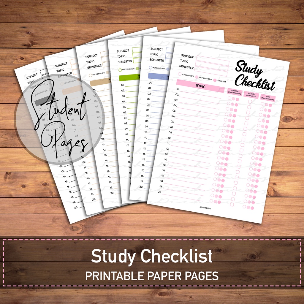 FuchsDich Printable Study Checklist | Study Paper | Student Note Plan ...