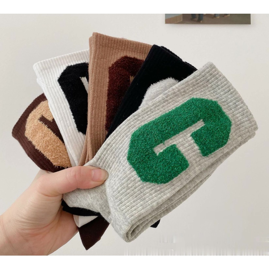 MALAYSIA READY STOCK!1 Pair of Korean Style Women / Lady Socks Letter C ...