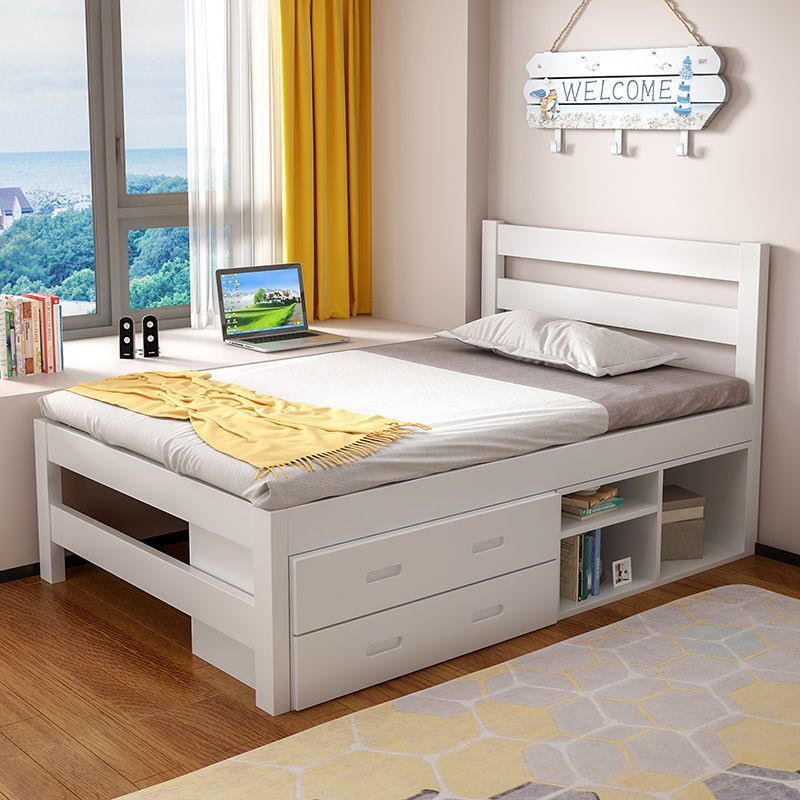 Solid wood bed 90cm modern minimalist storage raised bed double bay ...