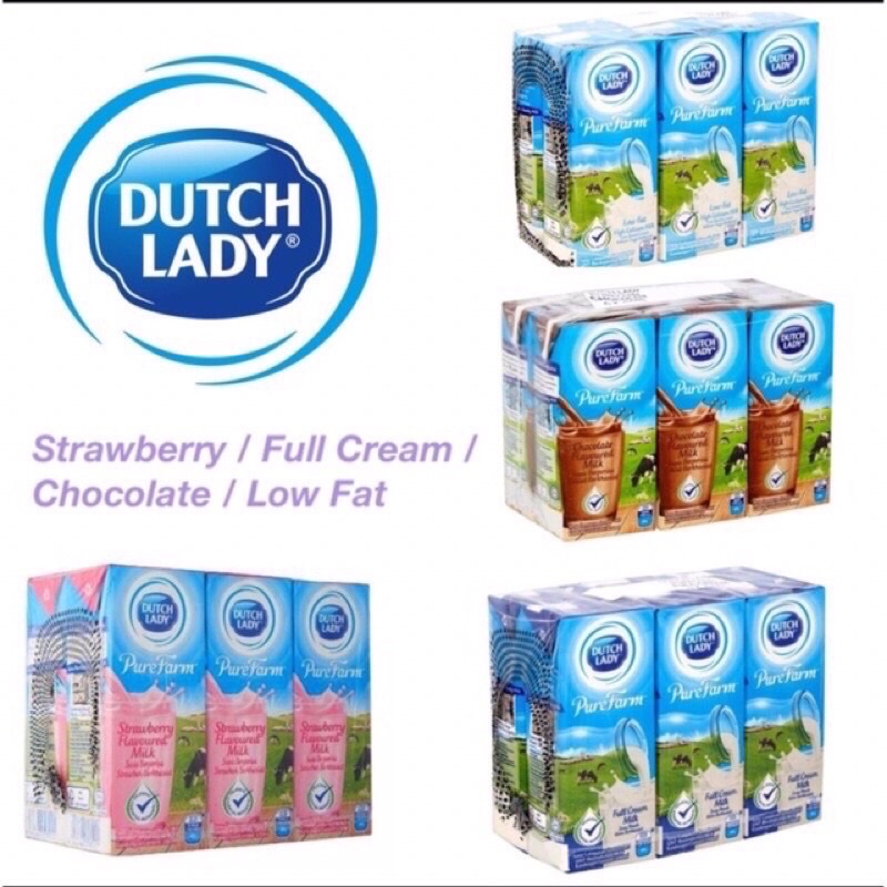 Dutch Lady UHT Milk Susu Chocolate/Full Cream/Strawberry/Low Fat/Kurma ...