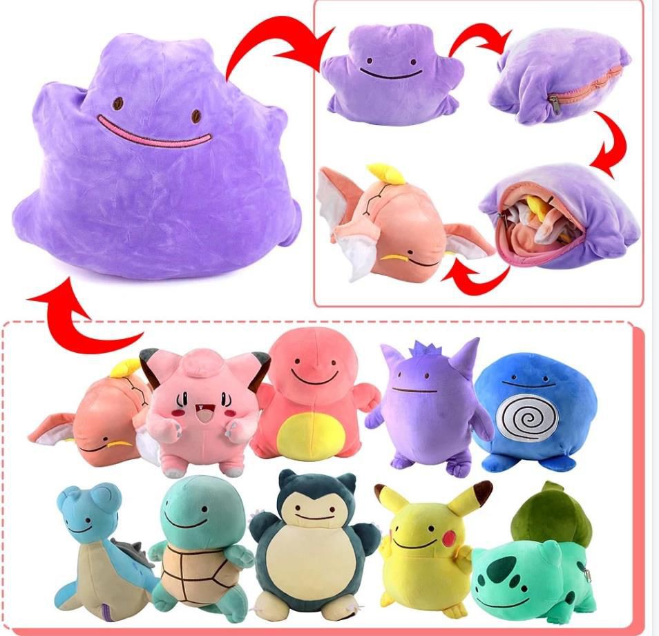 Anime Pokemon Dolls Ditto Reversible Pillow Cushion Transform Pikachu ...