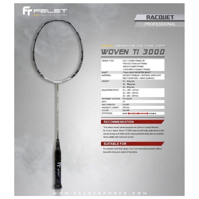FELET WOVEN TI 3000 BADMINTON RACQUET 🏸 100% ORIGINAL 💯 TRUSTED SELLER ...