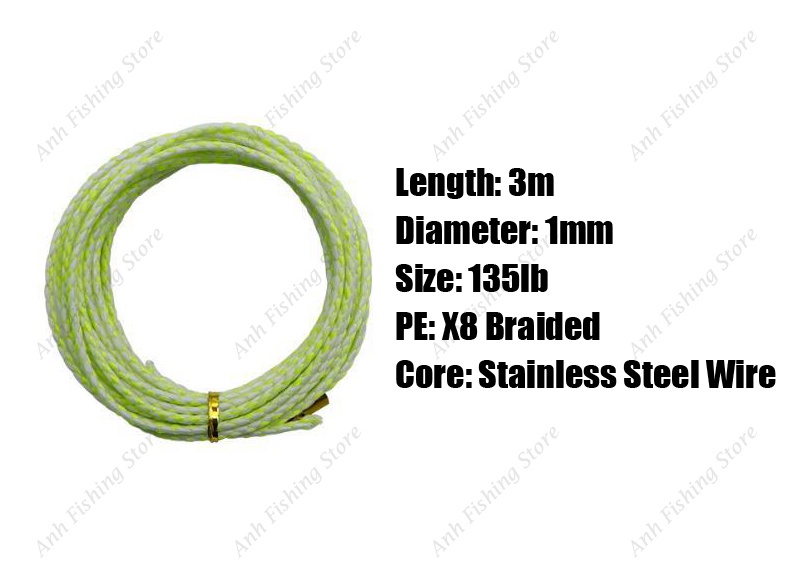 Anh 135LB X8 Braid PE Assist Line 3 Meter 7*7 Stainless Steel Wire Core ...