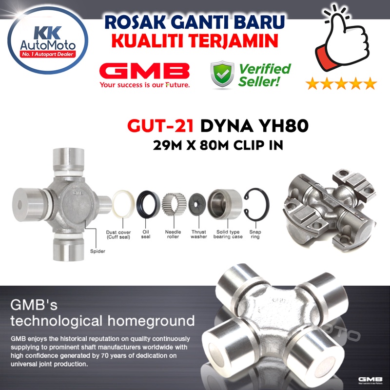 GUT-21 29mm x 80mm Toyota Dyna YH80 GMB Steering Universal Joint U ...