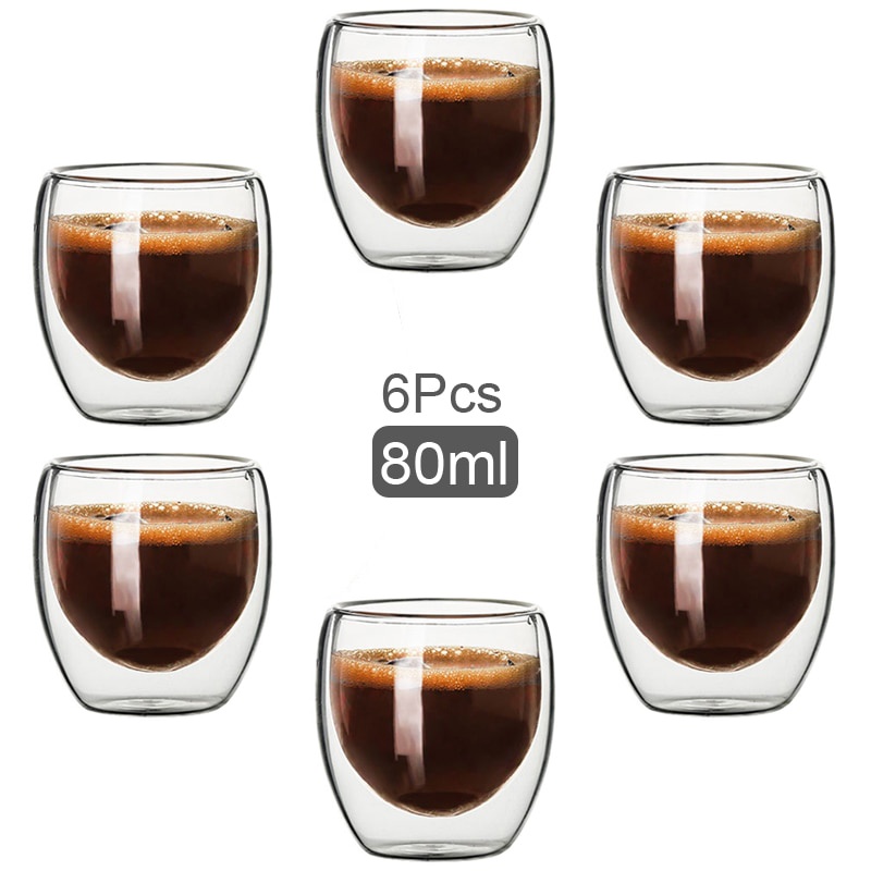 80ML Double Wall Glass Espresso Coffee & Whisky Tumbler, Transparent ...