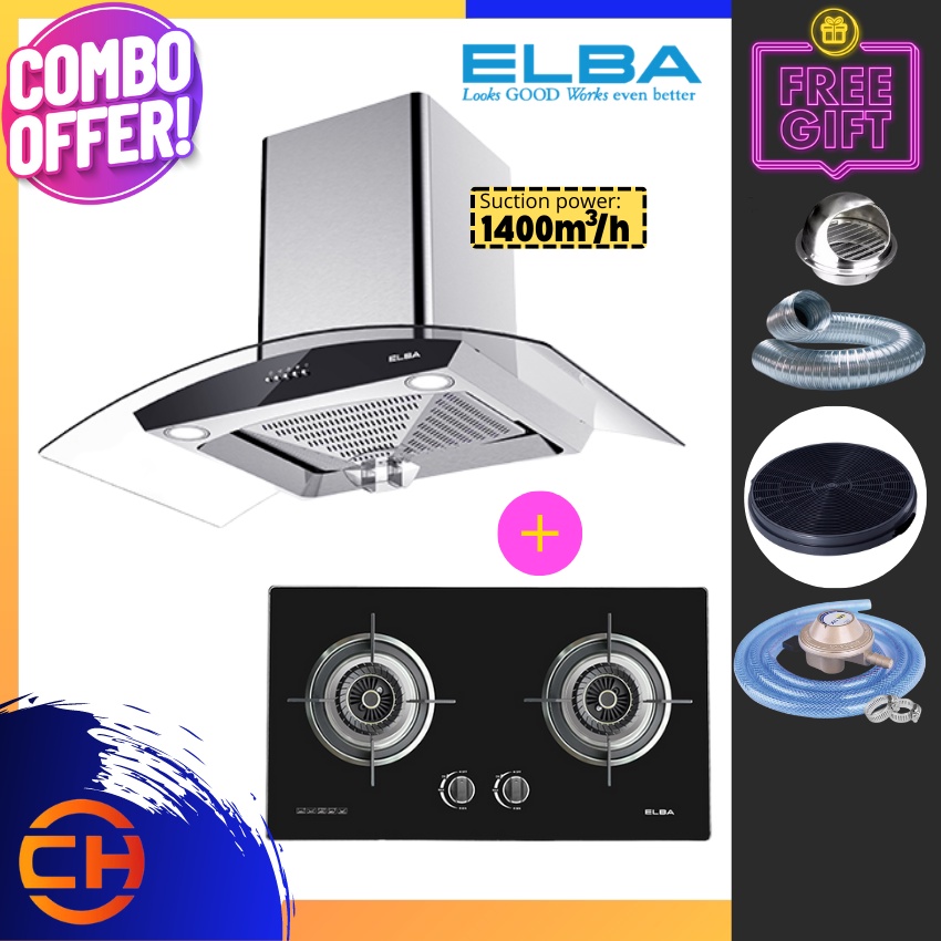 ELBA 1400M3/HR DESIGNER HOOD EH-J9088(SS) + 2 BURNER BUILT IN GLASS ...