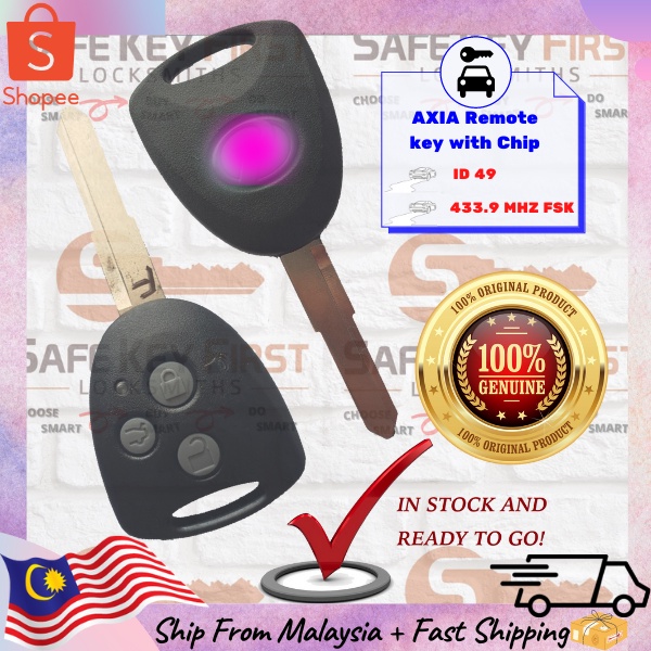 Perodua Axia 3 Buttons Remote Key with Chip ID 49 (HITAG-PRO) 433.92mhz ...