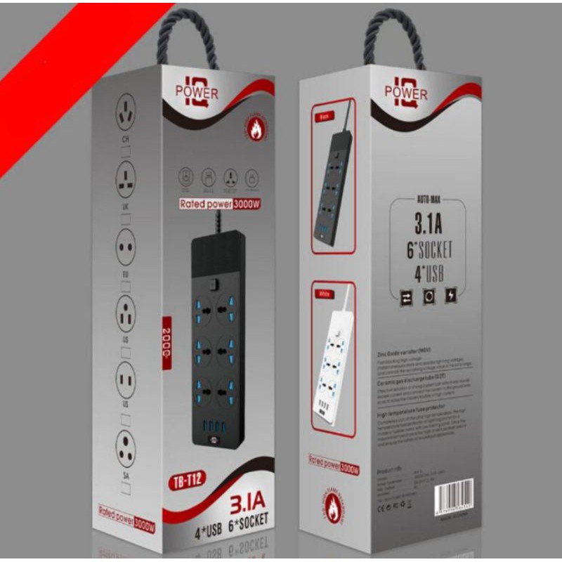 Ready Stock Plug Power TB-T12 Power Socket With UK 6 Pin + 4USB FAST ...