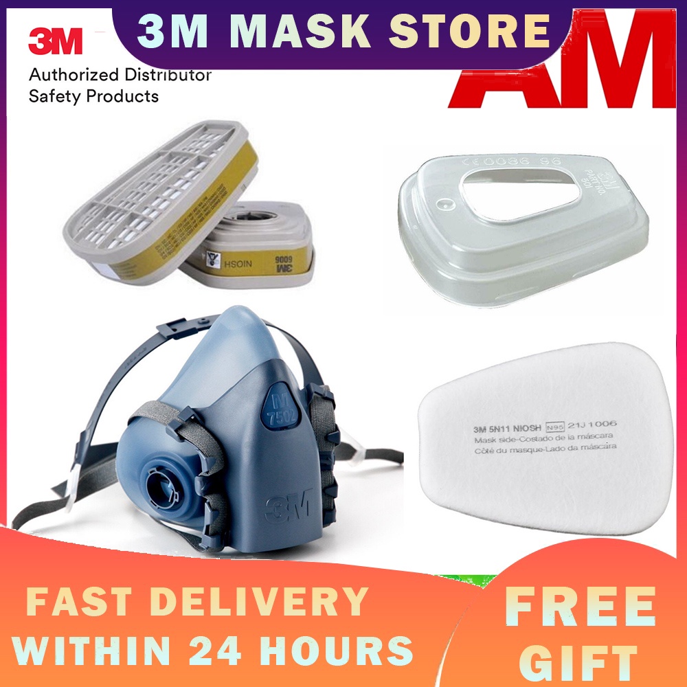 3M 7502 Half Facepiece Dual Cartridge Respirator + 3M 6006 Multi Gas ...