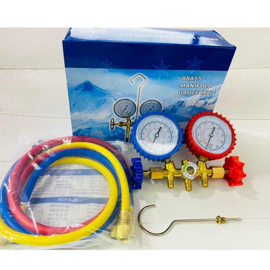 MANIFOLD GAUGE SET METER GAS】3pcs HOSE CHECK PRESSURE R22 / R410A / R12 » GAS METER SET AIR ...