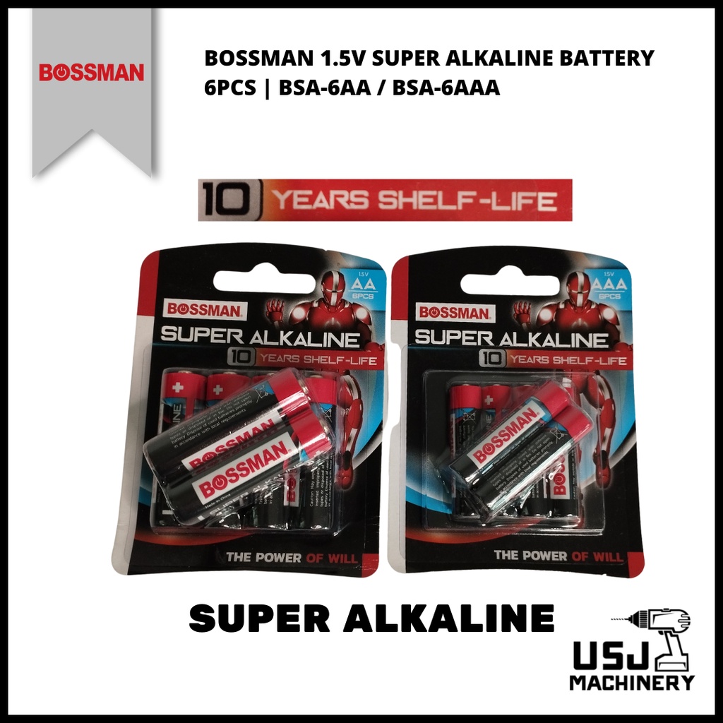 BOSSMAN 1.5V Super Alkaline Battery 6PCS | BSA-6AA / BSA-6AAA | Shopee ...