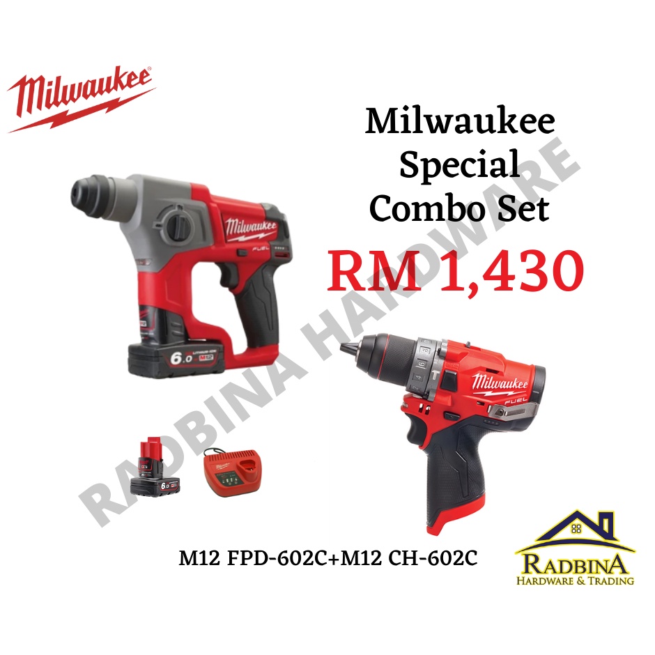 [READY STOCK]MILWAUKEE M12 FUEL COMBO SET CH-602C SDS-PLUS 2 MODE HAMMER and FPD-602C PERCUSSION ...