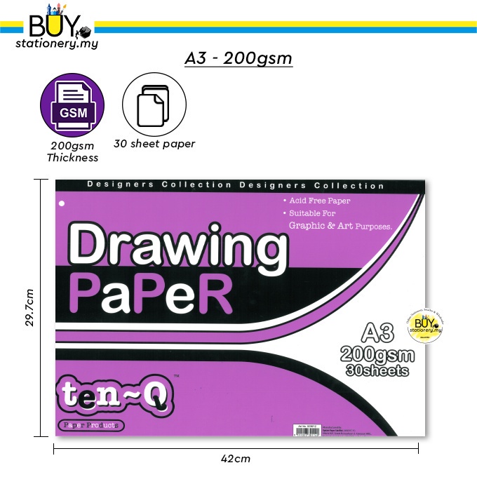 TEN Q A3 B4 Drawing Paper Sketch Book 165 200 135 gsm -(30s/PKT)[Spend ...