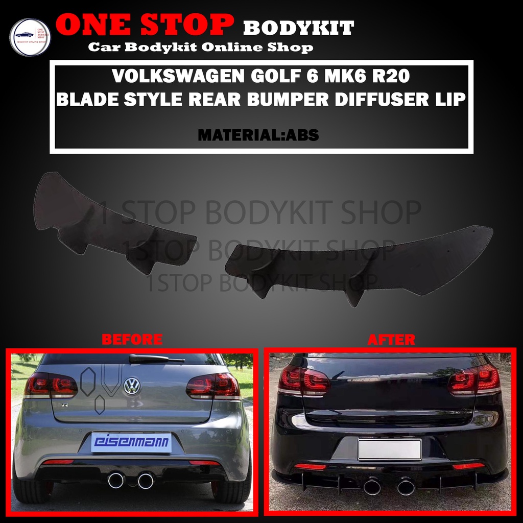 VOLKSWAGEN GOLF 6 R20 MK6 R20 BLADE STYLE REAR BUMPER DIFFUSER LIP WITH ...