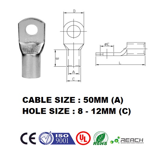 CABLE LUG (RING) 50MM 铜管接线端子 (MCCB, CONTACTOR, ELCB & etc.) | Shopee ...