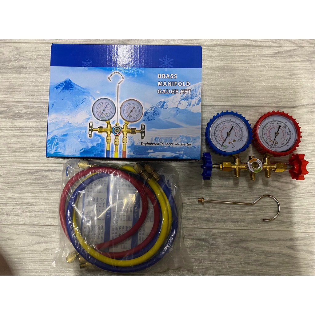 MANIFOLD GAUGE +3pcs CHARGING HOSE METER GAS HOME/CAR AIRCOND FRIDGE CHECK PRESSURE R22 R410A ...