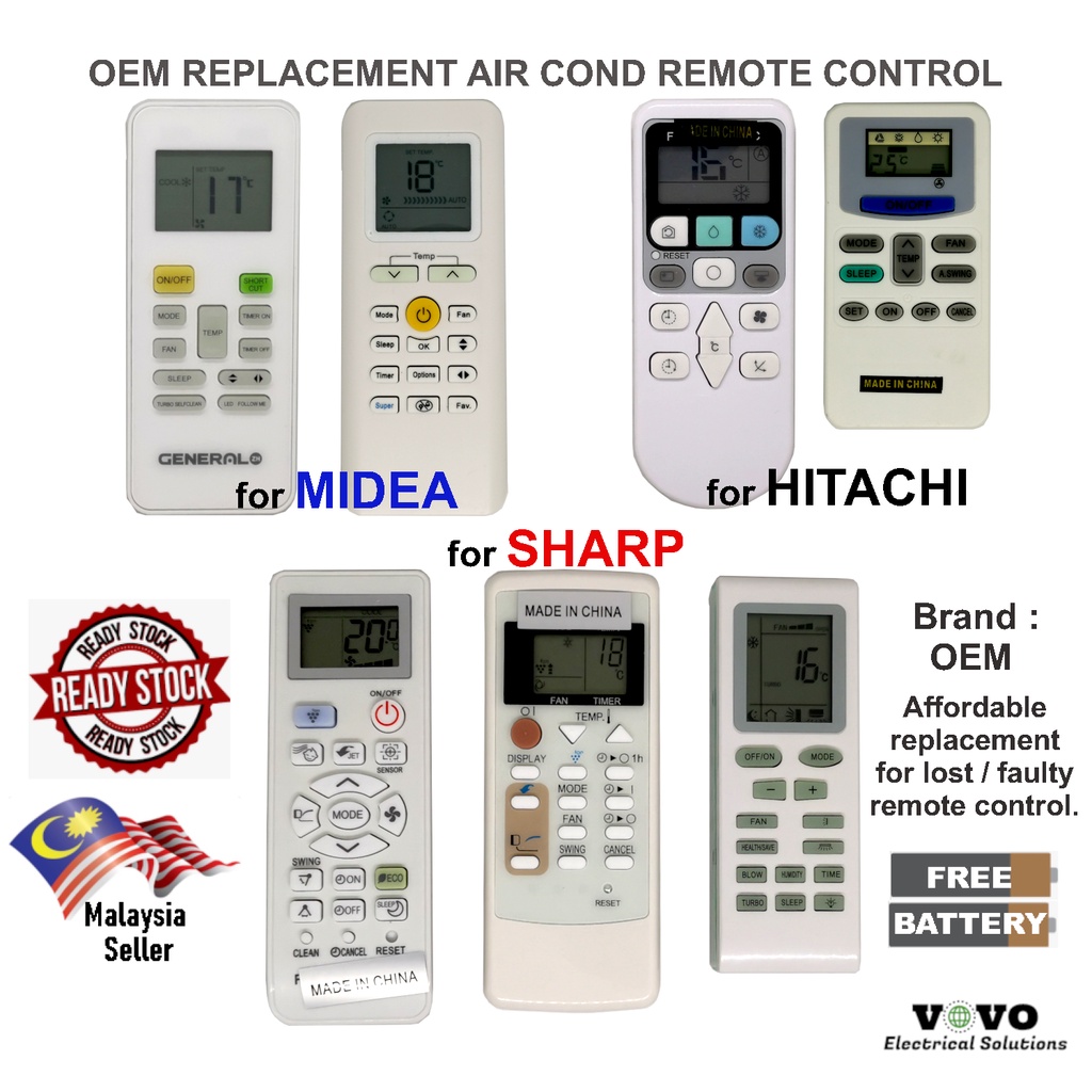 HITACHI MIDEA SHARP Air Cond Replacement Remote Control [FOC Battery ...