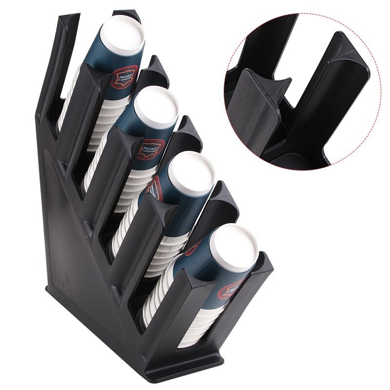 4 Compartments Plastic Cup Holder Rack Counter Coffee Cup Lid Holder ...